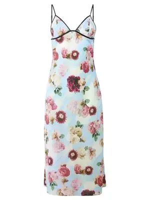 Fleur Du Mal Dream Of Fleur-print Midi Dress - Blue