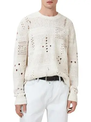 ALLSAINTS Harvey Distressed Crewneck Sweater - Ecru White