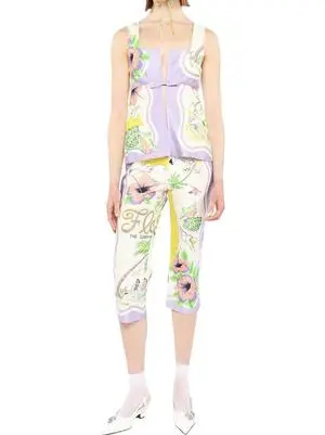 Anna Sui Florida Cotton Sateen Capri Pants - Lavender Multi