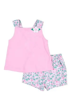 FLORENCE EISEMAN Top With Flower Appliqué And Floral Print Shorts - Pink