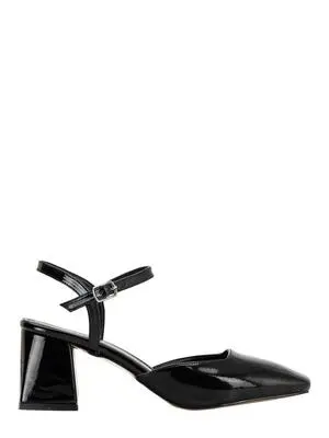 FOREVER & ALWAYS SHOES Kayla Block Heel Pumps - Black Patent Faux Leather