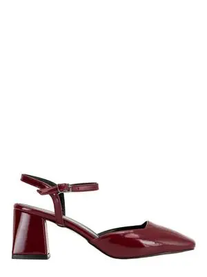 FOREVER & ALWAYS SHOES Kayla Block Heel Pumps - Red Cherry Faux Leather