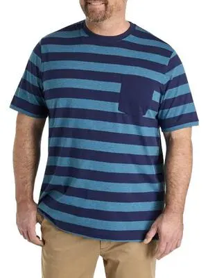 HARBOR BAY BY DXL Big & Tall Moisture-wicking Striped Pocket T-shirt - Corsair Blue Heather