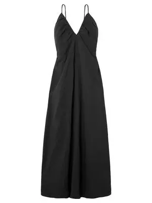 RÓHE Gathered Open-back Silk-blend Crepe Maxi Dress - Black