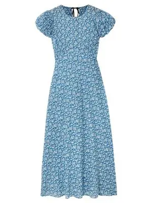 DÔEN Romina Floral-print Organic Cotton-voile Midi Dress - Blue