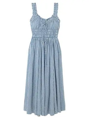 DÔEN Emmaretta Checked Organic Cotton-blend Voile Midi Dress - Blue