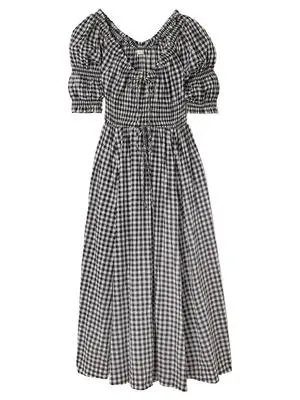 DÔEN Ischia Shirred Gingham Cotton-voile Midi Dress - Black