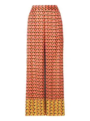 DIMA AYAD Printed Satin Wide-leg Pants - Orange
