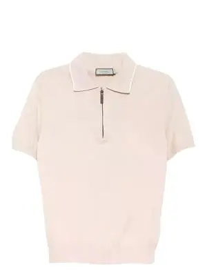 Canali Cotton Zipped Polo Shirt - Pink