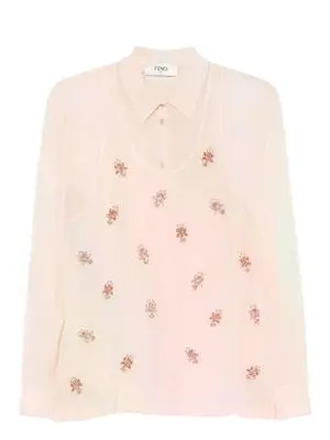 Fendi Embroidered Georgette Shirt - Pink
