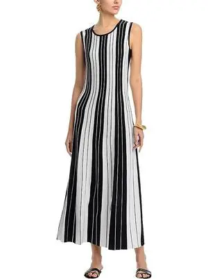 Misook Fit And Flare Striped Maxi Dress - Black/white