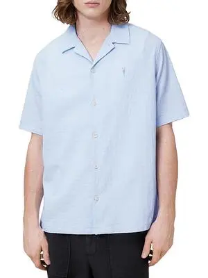 ALLSAINTS Valmer Short Sleeve Button Front Shirt Shore Blue