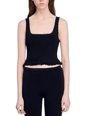 Sandro Ruffled Cropped Top - Black
