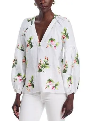 Tommy Bahama Florentina Flourish Linen Top - White