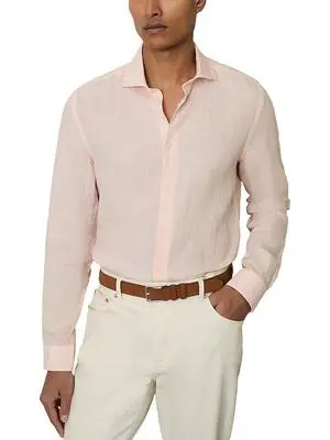 REISS Ruban Long Sleeve Button Front Linen Shirt - Prep Pink