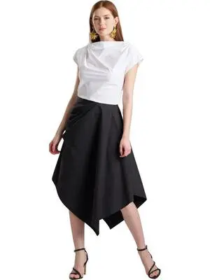 Natori Tech Cotton Taffeta Asymmetrical Skirt - Black