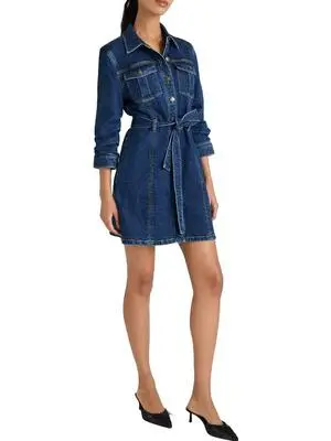 Cinq À Sept Clea Mini Denim Shirt Dress With Tie Belt - Oceane