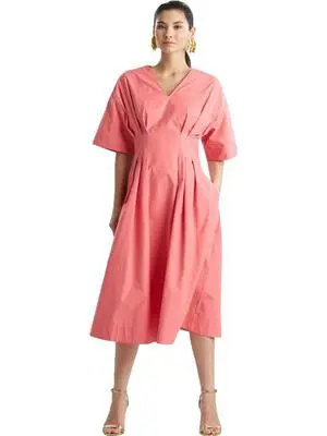 Natori Tech Cotton Taffeta V-neck Dress - Flamingo