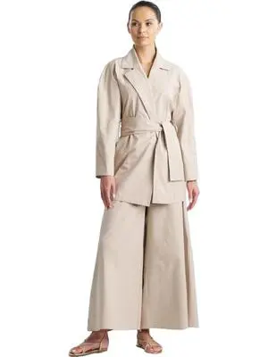Natori Tech Cotton Taffeta Trench Coat - Beige
