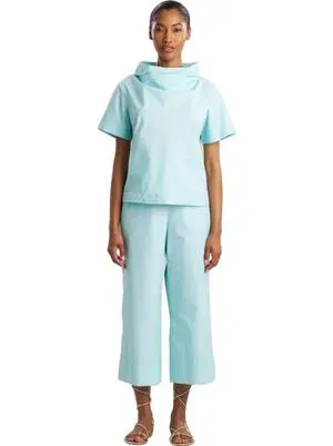 Natori Techno Poplin Funnel Neck Top - Light Blue