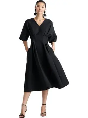 Natori Natori Canvas V-Neck Pleated Dress Black