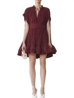 LANVIN Short Sleeve Charmeuse Mini Dress - Burgundy