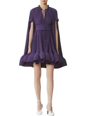 LANVIN Short Sleeve Charmeuse Mini Dress - Raisin