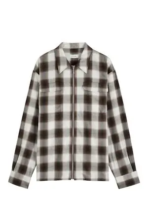 SECOND / LAYER Zip Relaxed Long Sleeve Cotton-blend Shirt - Brown