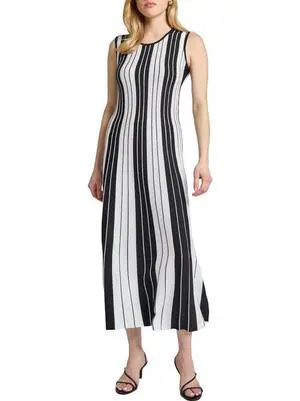 Misook Stripe Midi Dress - Black/ White