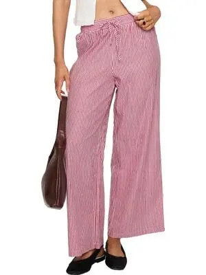 Princess Polly Tie-waist Wide Leg Pants - Red / White Stripe