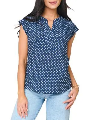 GIBSONLOOK Split Neck High-low Top - Navy Daisy