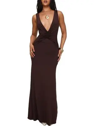 Princess Polly Frederica Plunge Maxi Dress - Chocolate