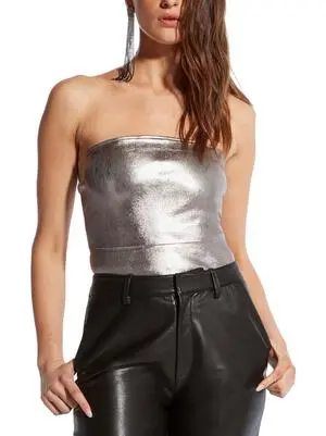 AS By DF Cinematique Stretch Leather Bustier - Gunmetal