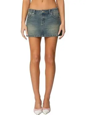 EDIKTED Tristan Washed Denim Mini Skirt - Blue-vintage-washed