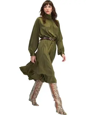 Cynthia Rowley Monroe Silk Charmeuse Dress - Dark Olive