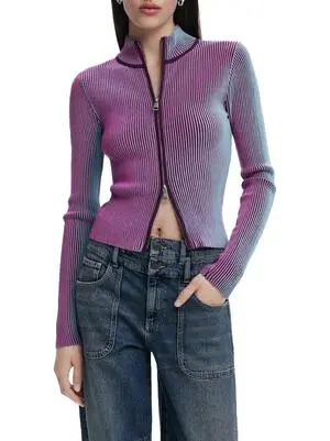 Desigual Front Zip Rib Jacket - Purple