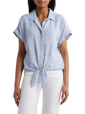 BEACHLUNCHLOUNGE Rosie Embroidered Button-up Shirt - Lemonchella Candy