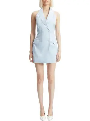 Bardot Freya Halter Linen Minidress - Soft Blue