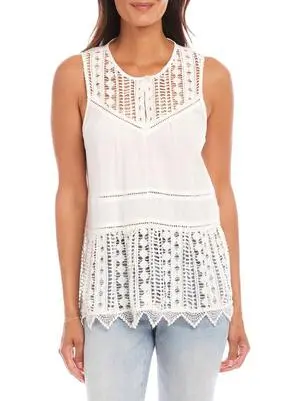 Karen Kane Lace Trim Sleeveless Top - Off White
