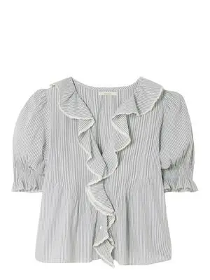DÔEN Henri Lace-trimmed Striped Organic Cotton-voile Top - White