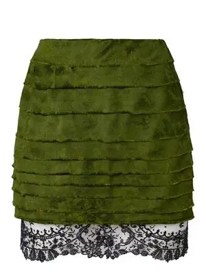 Saint Laurent Layered Lace-trimmed Jacquard Mini Skirt - Green