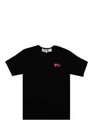 Play Comme Des Garcon T-shirt With Double Heart Appliqu - Black
