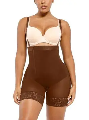 SHAPELLX Side Zipper Support Shorts - Mocha