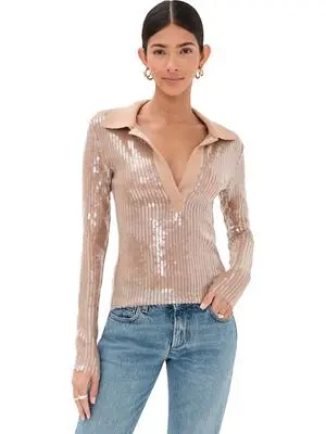 Monse Sequin Mesh Long Sleeve Top - Nude