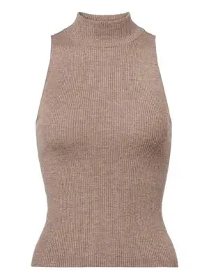 Brunello Cucinelli Ribbed Knit Mock Neck Top - Brown