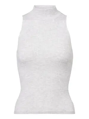 Brunello Cucinelli Brunello Cucinelli Ribbed Knit Mock Neck Top Grey