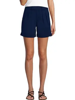 LANDS' END Chino High-rise Pleated 7" Shorts - Deep Sea Navy