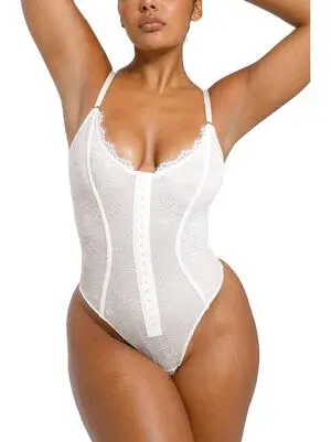 SHAPELLX Lace Thong Bodysuit - Ivory White