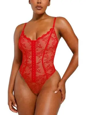 SHAPELLX Lace Thong Bodysuit - Scarlet