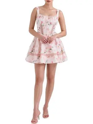 House Of Cb Kimmie Floral Minidress - Hydrangea And Rose Peach